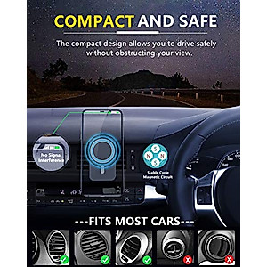 15W Magnetic Wireless Car Charger for iPhone 14/13/12/12 Pro/Pro Max/Mag-Safe Case, Qi Fast Charging Mag-Safe Car Charger Mount, Dashboard Air Vent Car Phone Holder Charger for iPhone 14/13/12 Series