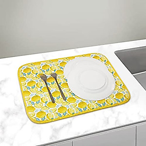 Reversible Ultra Absorbent Microfiber Dish Drying Mats 2 Pack. Air Dry Plates, Bowls, Flatware, Cups, Mugs and More on Kitchen Countertops. Machine Washable and Super Fast Drying (Lemon)