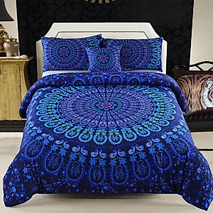 MEILA Duvet Cover Set Luxury Soft Microfiber Bedding Sets Bohemian Mandala Pattern Bedclothes, Queen(90inx 90in), 4 Pieces (1 Duvet Cover+ 2 Pillowcase+ 1 Throw Pillow Case)