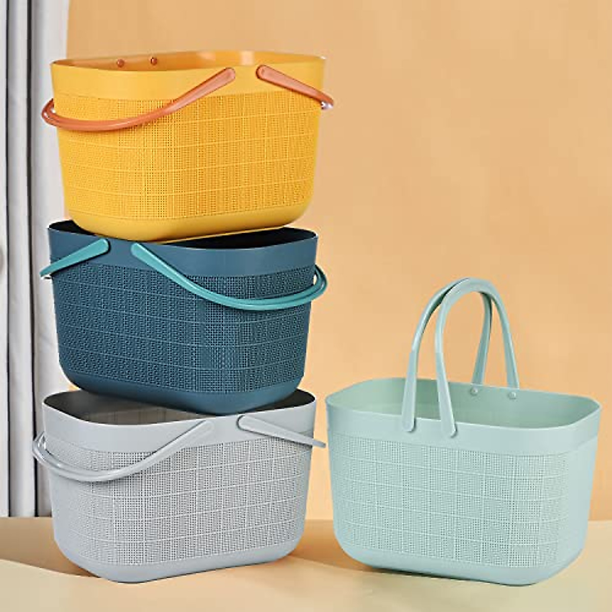 Haundry Plastic Shower Caddy Basket, Hanging Bathroom Dorm Organizer with Handle, Portable Storage Caddy Tote Bin for Tool, Garden, Kitchen, Cleaning Supplies, Dark Blue