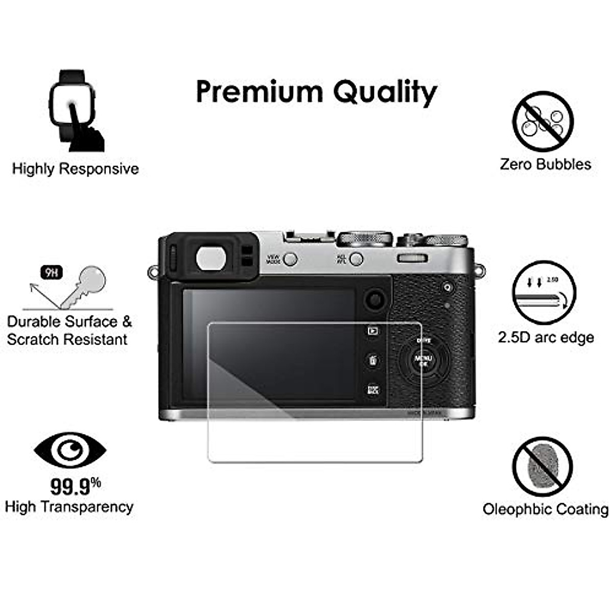 [3-Pack] Tempered Glass Screen Protector for Fujifilm X100T X100F X-E2 X-E2S Camera, Akwox [0.3mm 2.5D High Definition] 9H LCD Protective Cover,Anti-Scratch, Bubble-Free