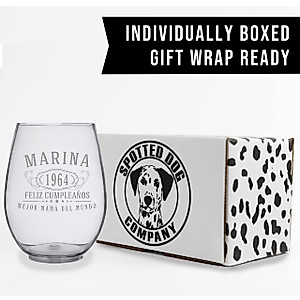 Personalized Etched 17oz Stemless Wine Glass - Customized Gifts for Women, Unique Custom Name Happy 40th Birthday Gifts for Mom Sister Adult Daughter, Turning Years Old for Her, Bday Party, Bernard