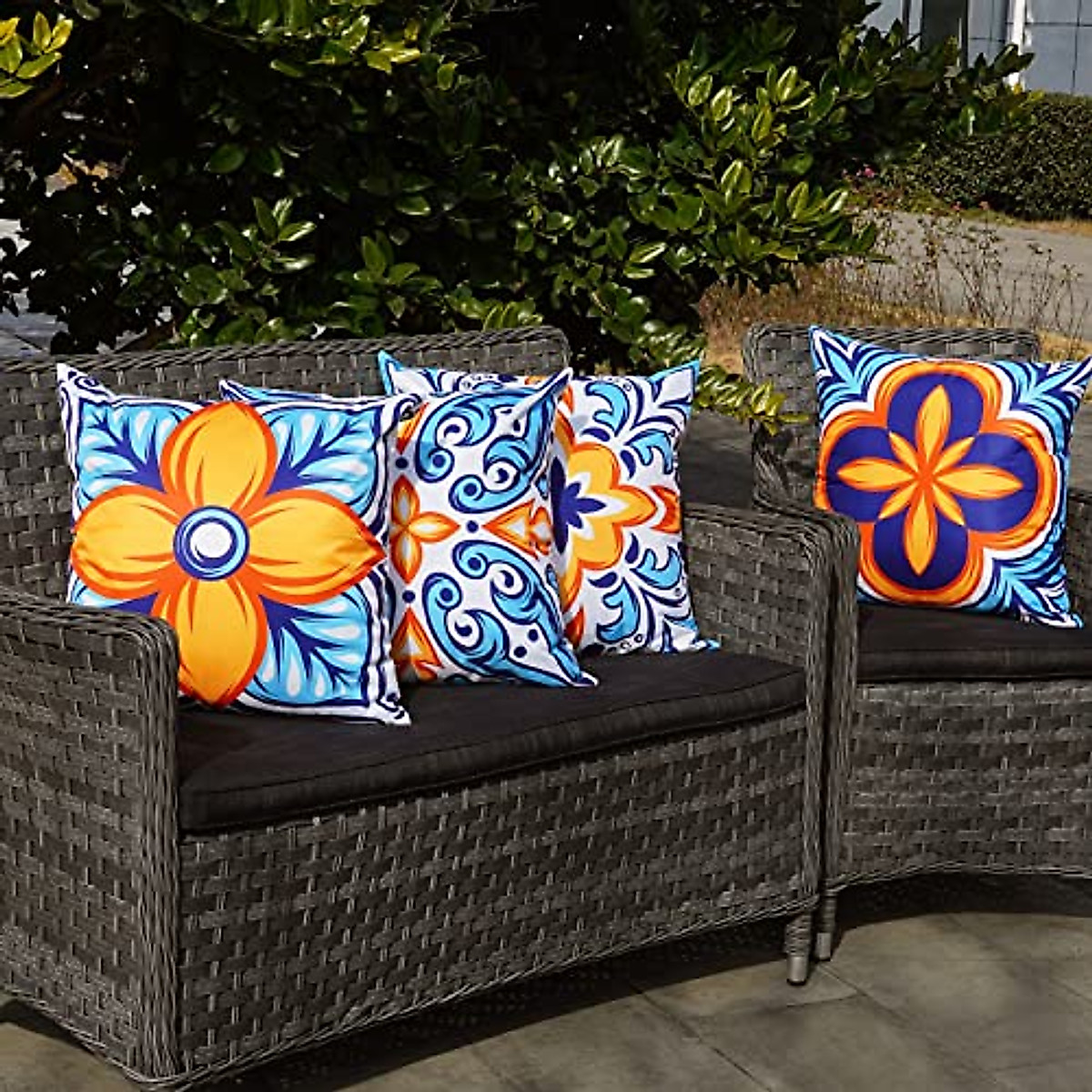 ONWAY Outdoor Pillow Covers Waterproof 20x20 Set of 4 Floral Boho Decorative Throw Cushion Cover Farmhouse Pillows for Bench, Couch, Patio Furniture