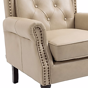 Mid-Century High Wingback Chair, Faux Leather Accent Chair Armchair with Buttons,Modern Living Room Chairs with Rivet Decoration,Leisure Single Sofa Chair for Bedroom,Club,Home Reception (PU Camel)