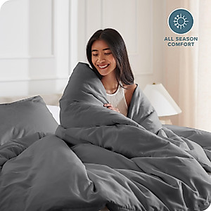 Bare Home Duvet Cover - Queen Size Bedding Set - Premium 1800 Super Soft Collection - Lightweight, Cooling - Soft Breathable Duvet Cover (Queen, Grey)