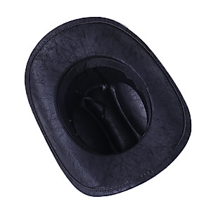 Lanzom Women Men Leather Western Cowgirl hat Cowboy Hat Outdoor Wide Brim Hat with Lanyard (US, Alpha, Medium, Black)