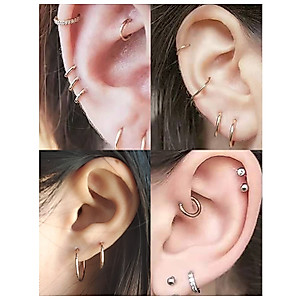 Xnsjeyy 16G Stainless Steel Nose Rings Hoops Hinged Clicker Septum Ring Lip Ring Cartilage Tragus Earrings Body Piercing Jewelry for Women Rose Gold