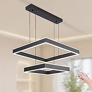 Behsig Modern Chandelier,Modern Led Chandelier,2 Rings Square Chandelier for Living Room,Adjustable Height,Chandelier Lighting Fixture High Ceiling Hanging Dining Room LED Pendant Light