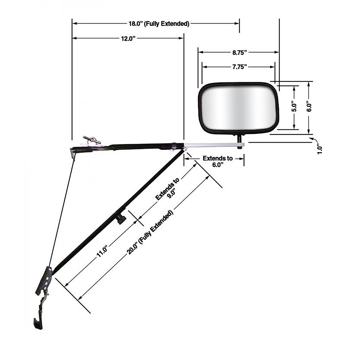 CIPA 11650 Door Mount Towing Mirror , Black