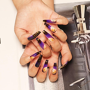 Halloween Press on Nails Medium Square Fake Nails Cute Skull Head Flower False Nails Design Glossy Pink Black Stick on Nails Day of the Dead Glue on Nails Reusable Artificial Nails