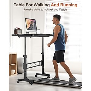 Small Standing Desk Adjustable Height, Mobile Stand Up Desk with Wheels, 32 Inch Portable Rolling Desk Small Computer Desk, Portable Laptop Desk Standing Table Black