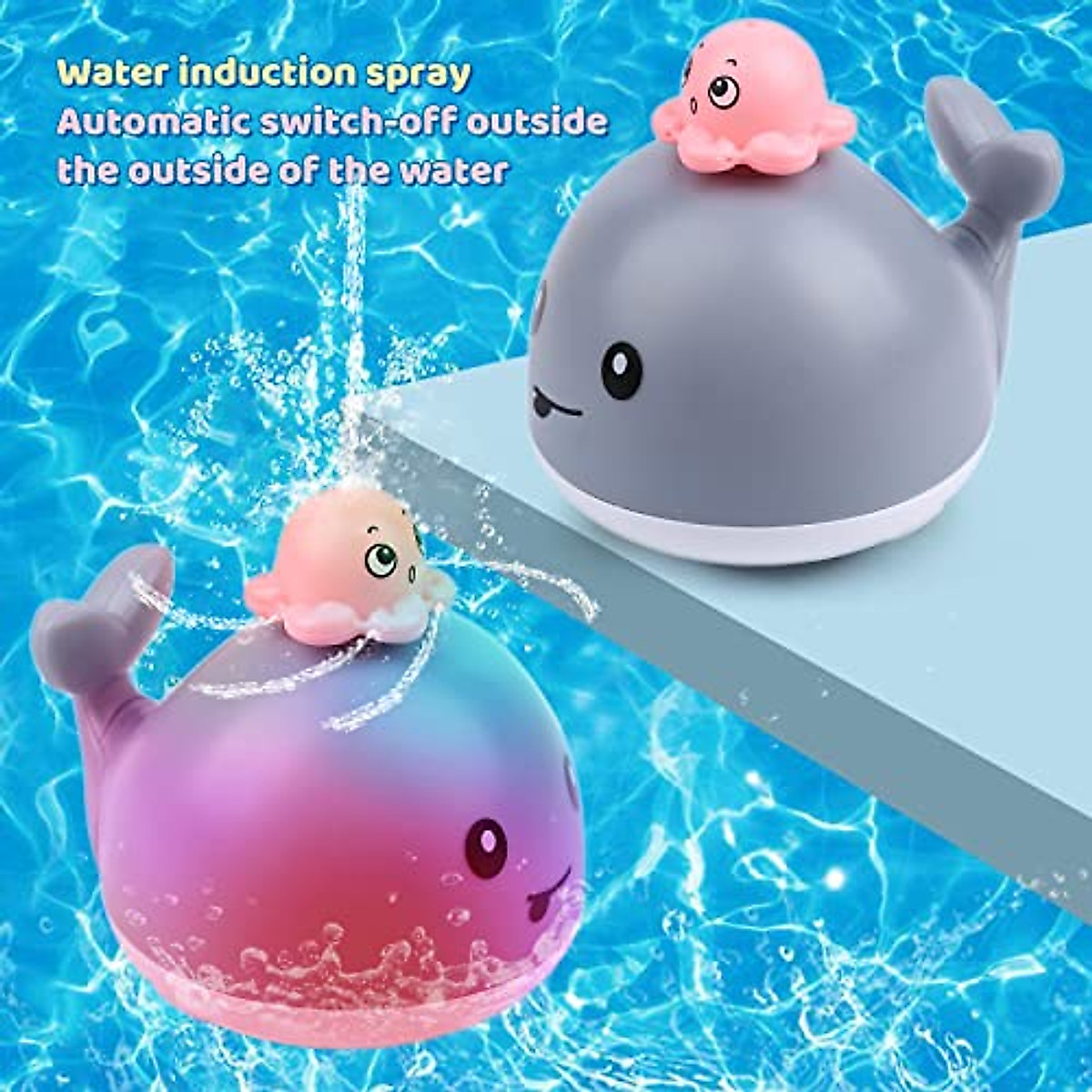 Candyfouse Baby Bath Toys, Whale Spray Swimming Pool Toy, Four Water Spray Patterns, Baby Light Up Bath Tub Toys, Waterproof Design Fun Bath Toys, Smooth Body Safety, Baby Toys for Kids（Grey）