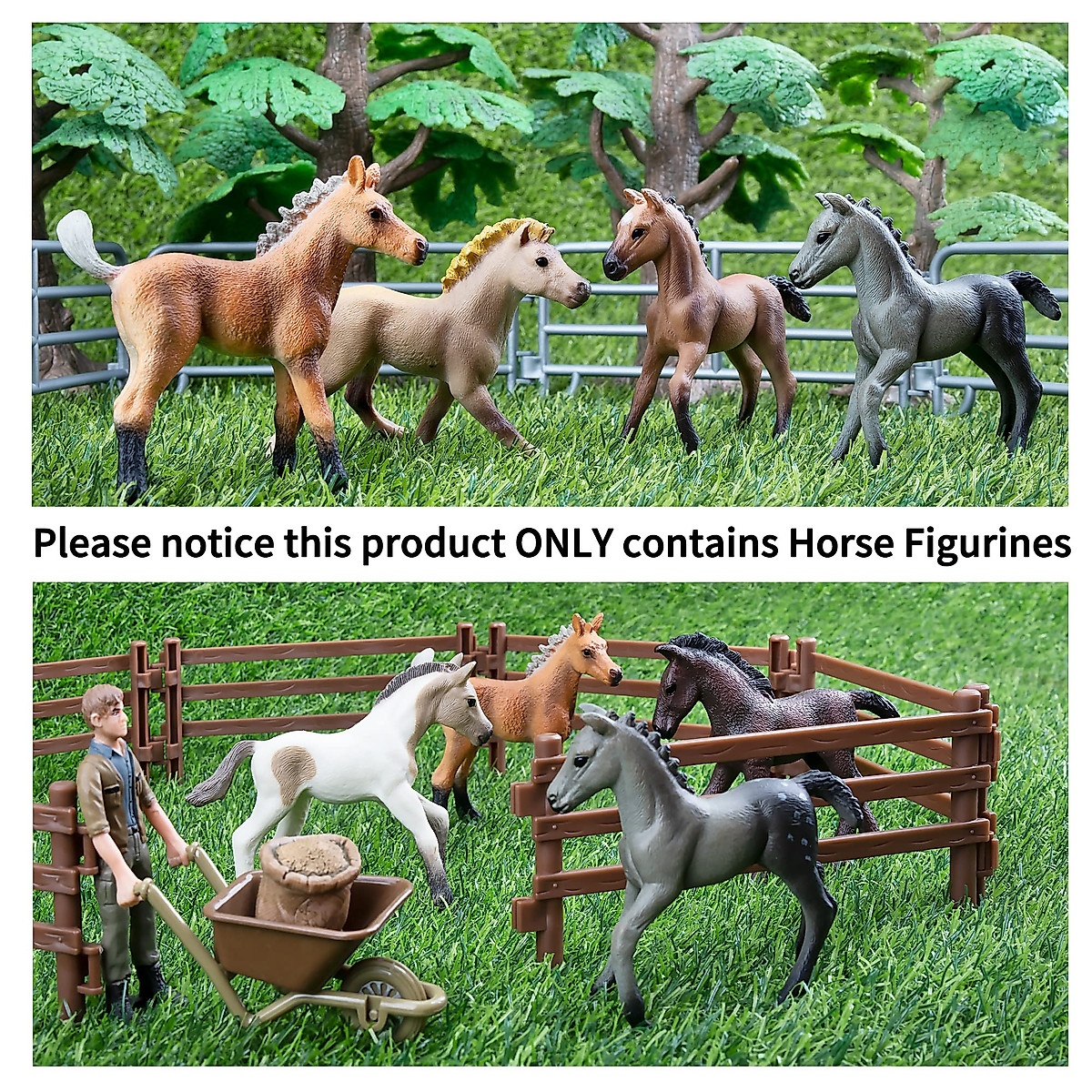 Toymany 8PCS 3-4" Horse Figurines Toy Set, Realistic Detailed Plastic Pony Figures Foal Animals Toy Playset, Cake Toppers Easter Eggs Christmas Birthday Gift Educational Toy for Kids Toddlers