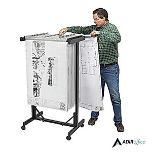 Adir Mobile Blueprint Storage - Horizontally Adjustable Vertical Poster Display Rack/Plans Holder - File Organizer Stand for Home, Office (Black)