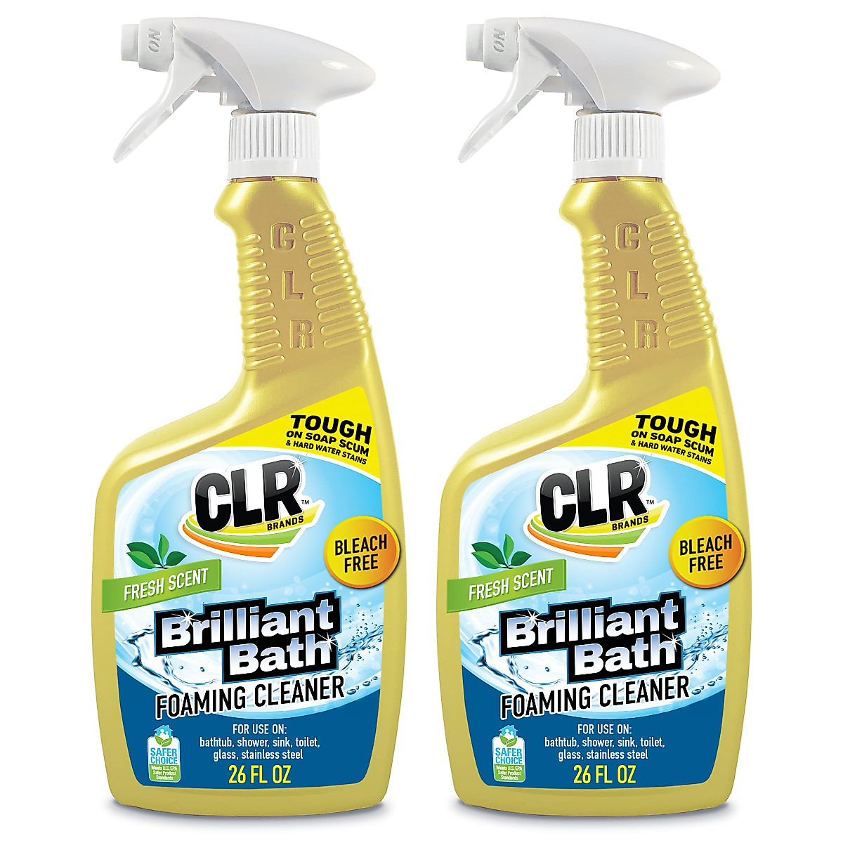 CLR Brilliant Bath Foaming Bathroom Cleaner Spray - For Use On Toilet, Bath, Shower, Sink, Glass, Stainless Steel - Fresh Scent, 26 Ounce Bottle (Pack Of 2)