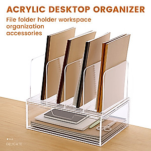 HeZone Acrylic Office Desk Accessories, Desk Organizer Storage whith Drawer-File Organizer for Desk, Clear Acrylic Office Organizer for Work-1Pack