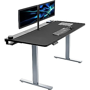 VIVO Electric Height Adjustable 60 x 30 inch Memory Stand Up Desk, Black Table Top with Built-in Concealed Cable Trays and Full-Size Pad, Gray Frame, Standing Workstation, DESK-KIT-1G6-P3B