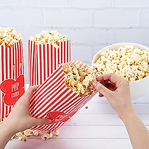 Restaurantware Bag Tek 1 Ounce Popcorn Bags, 100 Disposable Paper Popcorn Bags - Greaseproof, Striped, Red Paper Concession Popcorn Bags, For Movie Nights, Theaters, Carnivals, & More