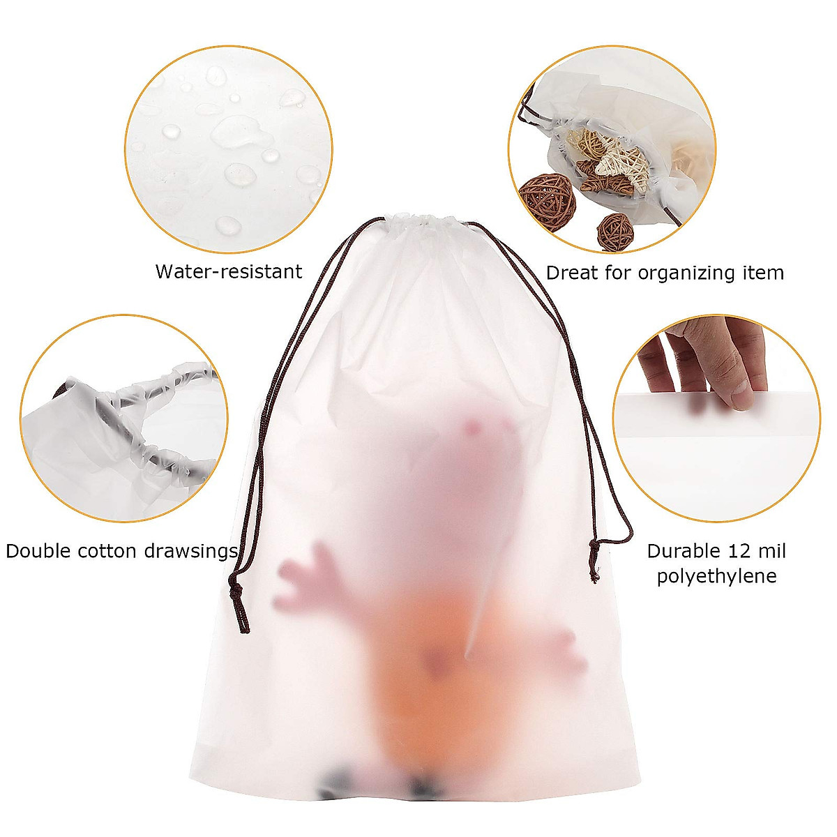 150 Pack 11.8 x 15.7 Inch Drawstring Bags, Travel Shoe Bags with Drawstring, Large Shoes Storage Organizers Pouch with Rope, Translucent Shoe Bags for Travel, Thickness 5 mil