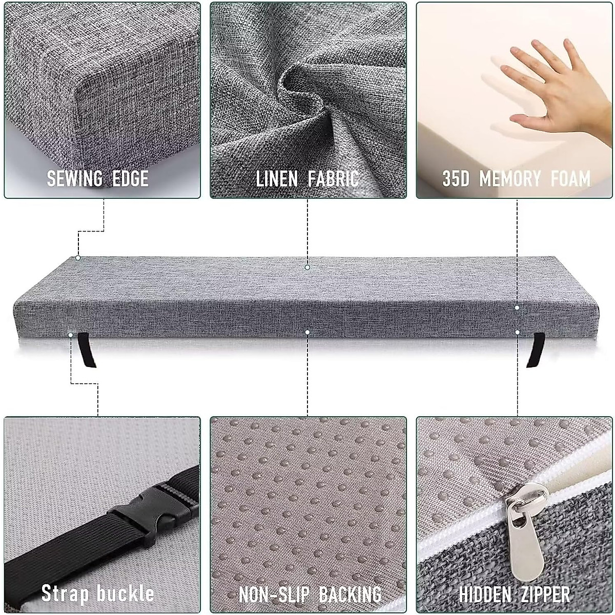 MCOSU Bench Cushion - Outdoor/Indoor Patio Porch Swing Cushions, 48/40/50 x 12/14/16/18 inch Bay Window Seat Furniture Cushion Non-Slip with Zipper (Color : 3#, Size : 51x18x2in)