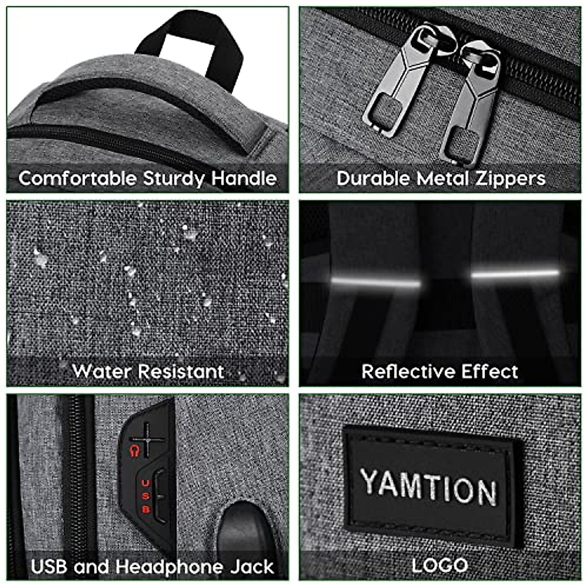 YAMTION Dark Gray Backpack for Men and Women,School Backpack Bookbag for Teen Boys and Girls High School Laptop Backpack with USB for College Student Work Business