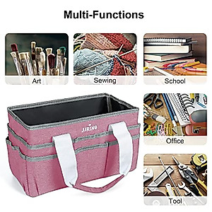 JJRING Craft Organizer Tote Bag, Art Storage Caddy with Multiple Pockets, Pink Sewing Bag for Art, Craft, Scrapbooking, School, Medical, and Office Supplies Storage