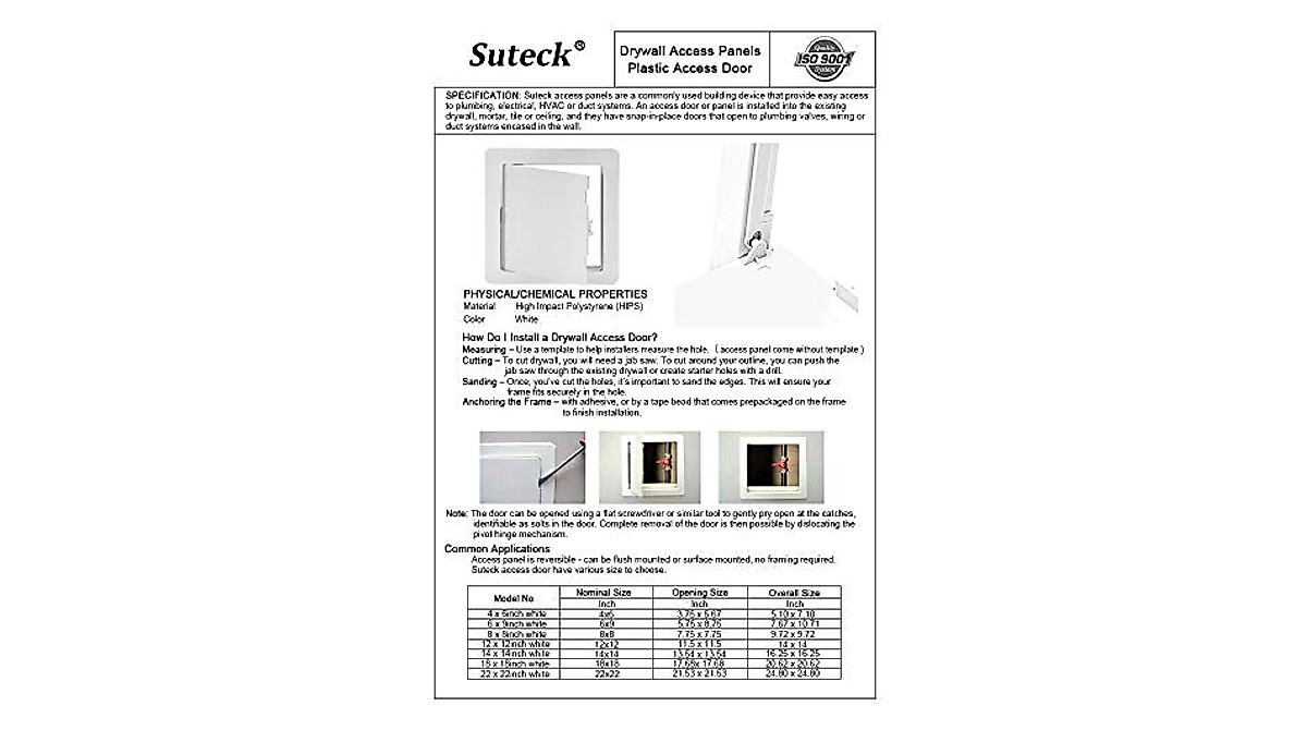 Suteck 4x6" Plastic Drywall Access Panel - Easy Install