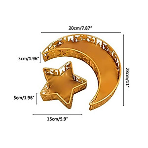 2pcs Ramadan Dessert Tray, Iron Moon Star Shaped Snack Holder, Eid Mubarak Food Plate for Wedding Party Festival Table Ornament
