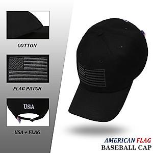 American Flag Hat Men Women Adjustable USA Baseball Cap Low Profile Plain Dad Hat Outdoor Ball Cap Black