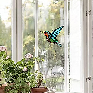 HAOSUM Stained Glass Birds Window Hangings, Stained Glass Hummingbird Decorations,Bird Suncatcher for Window Decor Hummingbird Gifts for Mom,Bird Lovers