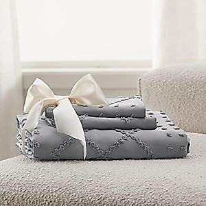 Bedsure Boho Duvet Cover Queen Size - Boho Bedding, Tufted Queen Duvet Cover for All Seasons, 3 Pieces Embroidery Shabby Chic Home Bedding,Comforter Not Included (Grey, 90" x 90")