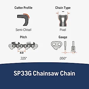 Husqvarna X-Cut SP33G 16 Inch Chainsaw Chain, 325" Pitch, 050" Gauge, 66 Drive Links, Pre-Stretched Chainsaw Blade Replacement with Superior Lubrication and Low Kickback,Grey