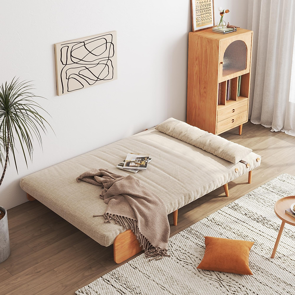 JASIWAY Convertible Chair Bed Sleeper, 3-in-1 Futon Sofa Bed Chair, Chaise Lounge Sofa Bed Couch, Fabric Sofa Sleeper Chair Recliner Sofa Chair for Small Space Apartment, Beige (43.3")