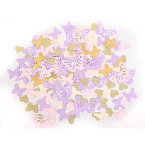 HIKLO Butterfly Table Scatter Confetti - Butterfly Table Decorations, Butterfly Birthday Decor, Butterfly Themed Spring Wedding/Bridal Shower/Baby Shower Party Decor, 210 Pcs Pink Purple Gold Confetti