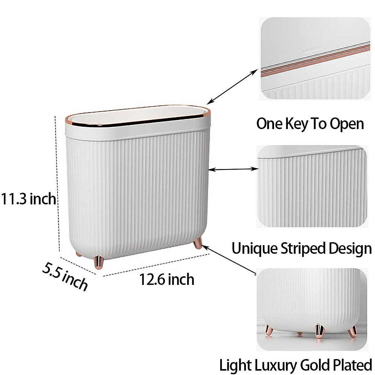 Aupekro Bathroom Trash Can with Lid, 3.1 Gallon/12 Liter Slim Rubbish Bin Wastebasket, Rectangular Plastic Narrow Garbage Container Bin for Living Room, Kitchen, Toilet, Office(Green)