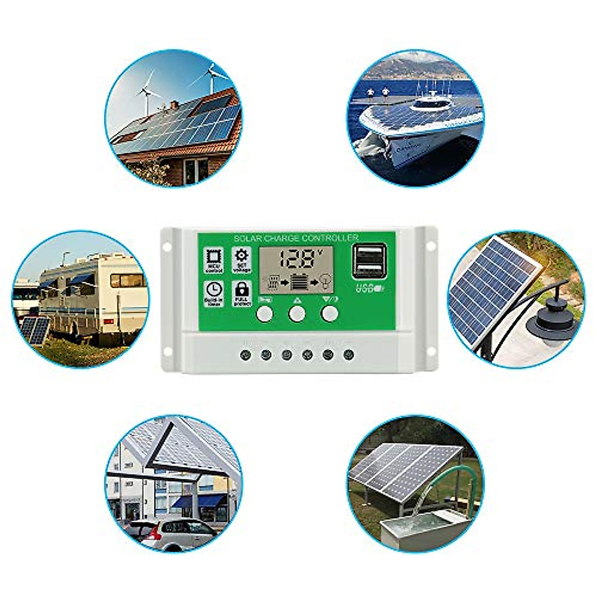 30A Solar Charge Controller 12V/24V Auto, Solar Panel Charge Controller 30Amp Solar Regulator Lithium Battery/Lead-Acid with Dual USB LCD, Adjustable Parameter Backlight LCD Display and Timer Setting