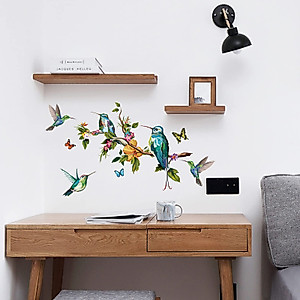 Hummingbirds Wall Stickers Flying Birds Butterfly Flower Leaf Window Decals Decorations Murals Wall Art Decorative Sticker for Kids Living Room Bedroom Nursery Playroom Jungle Party Decor Supplies