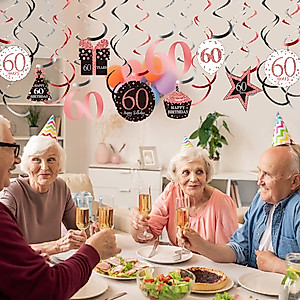 Blulu Birthday Party Decorations, Birthday Party Rose Gold Hanging Swirls Ceiling Decorations Shiny Foil Swirls for Birthday Decorations Supplies 30 Count (60 Style)