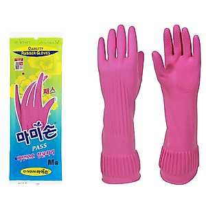 Kitchenware Mamison Quality Rubber Gloves Pink Size M, Waterproof Rubber Gloves 1 Pairs, Korean Home and Improvement Brand