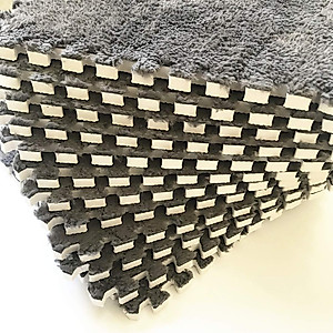 smabee Interlocking Carpet Shaggy Soft EVA Foam Mats Fluffy Area Rugs Protective Floor Tiles Exercise Play Mat for Children Kids Room Home Parlor Bedroom (12 pcs, Gray)