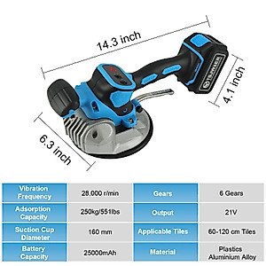 Tile Vibration Installation Tool Machine - YSJWAER Tiling Vibrator Automatic Leveling 160mm Suction Cup 25000mAh 32000r/min 6 Speed