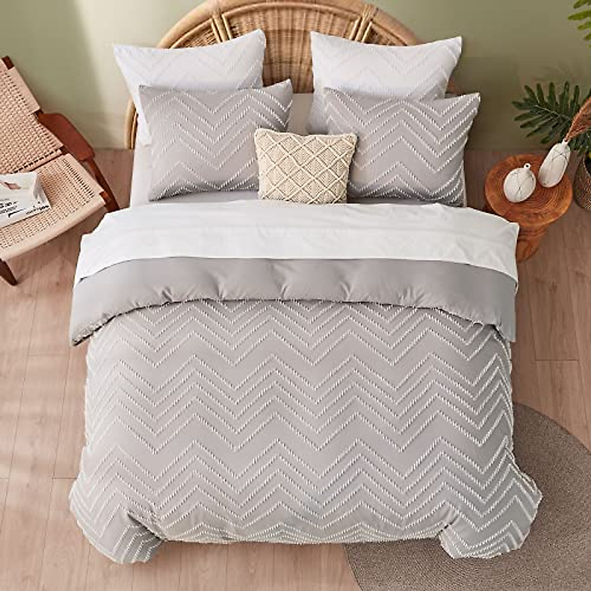 Tametra Boho Duvet Cover Queen - Tufted Queen Duvet Cover,Textured Duvet Cover, Ultra Soft Shabby Chic Embroidery Duvet Covers for All Seasons PCS 90" x 90"(Gray)