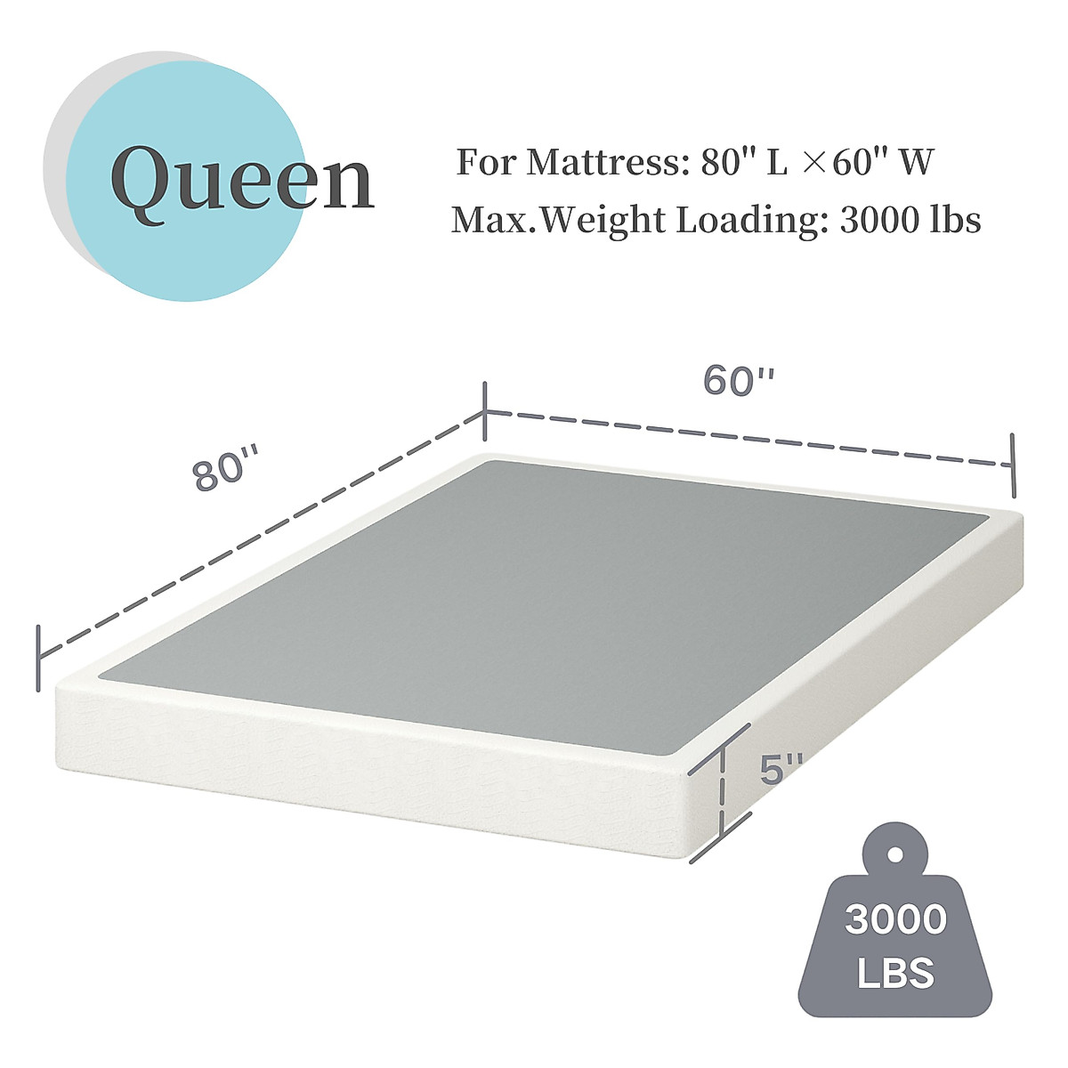 Aardhen Queen Box Spring 5 Inch High Profile Strong Metal Frame Mattress Foundation, Quiet Noise-Free,Easy Assembly, 3000lbs Max Weight Capacity