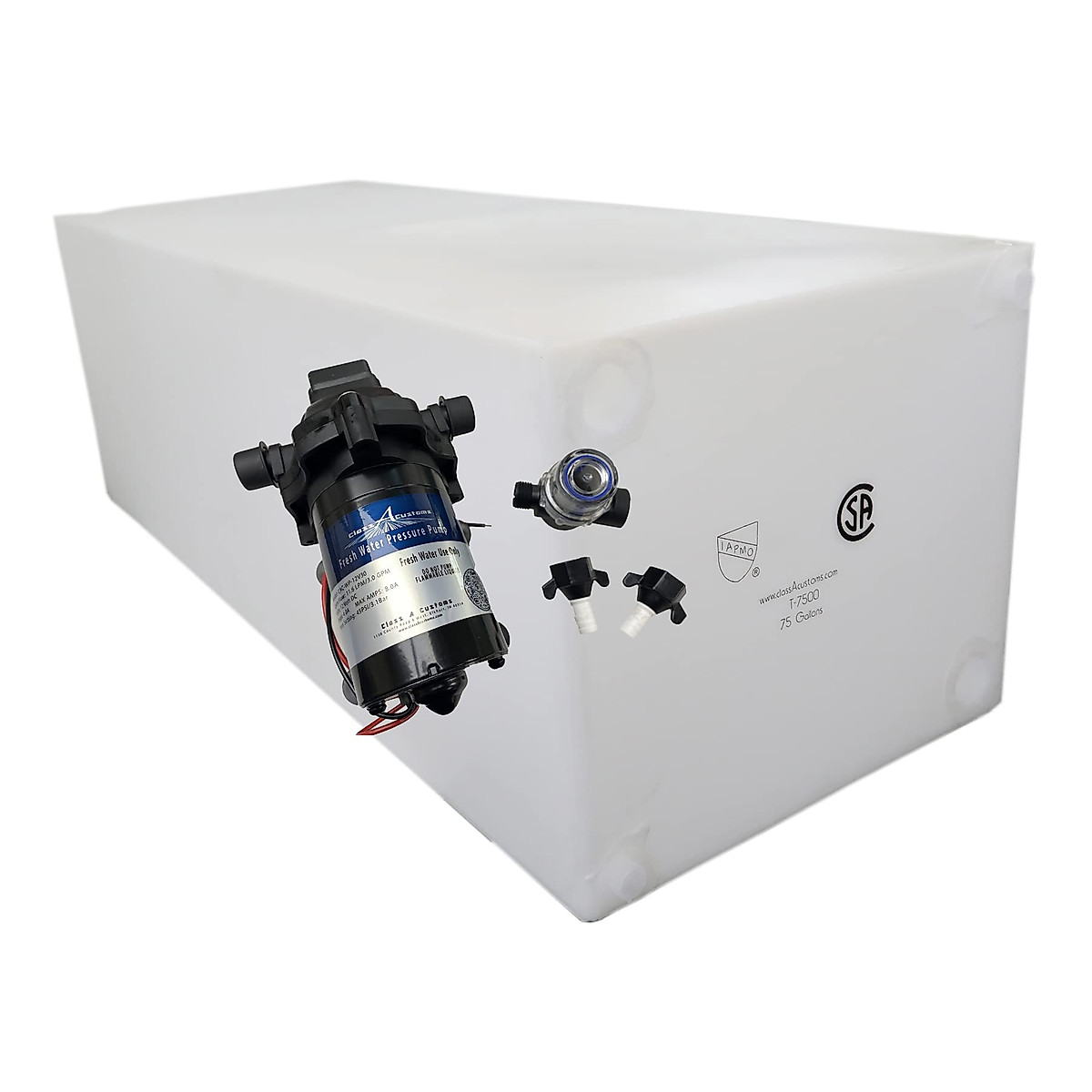 Class A Customs | 75 Gallon RV Concession Fresh Water Holding Tank with 12 Volt Water Pump | T-7500-PUMP
