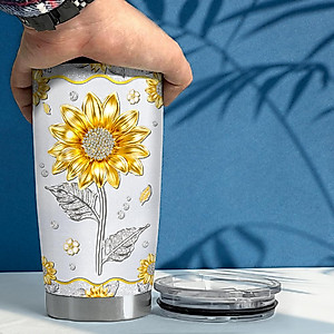 SANDJEST Sunflower Tumbler Cup 20oz Stainless Steel Insulated Tumblers Coffee Travel Mug Sunflower Gifts for Women Girls Birthday Christmas