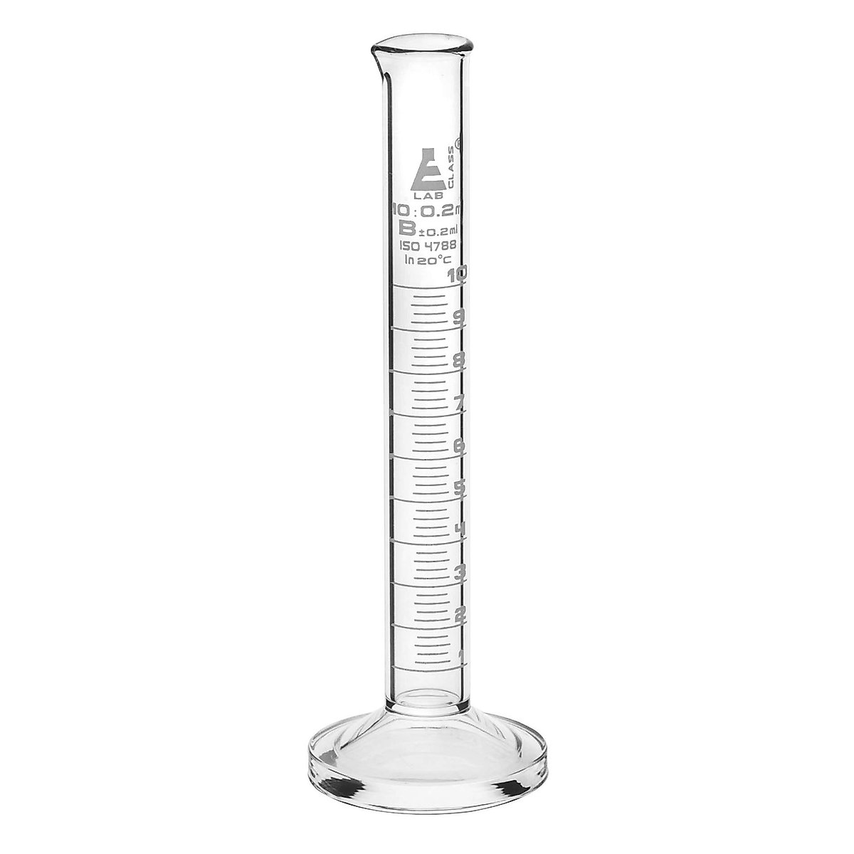 EISCO Graduated Cylinder, 10ml - Class B Tolerance ±0.20ml Round Base White Graduations Borosilicate 3.3 Glass- Eisco Labs