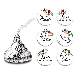 Red Flowers Wedding Stickers,270 PCS 3 Design Self Adhesive Circle Label Stickers, Wedding Envelope Seals Candy Stickers,Wedding Party Chocolate Stickers.(FJ-t08)