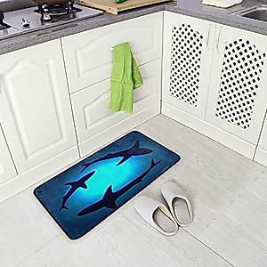 WELLDAY 39x20 Inch Area Rug Floating Sharks Door Mat Washable Non-Slip Throw Floor Carpet