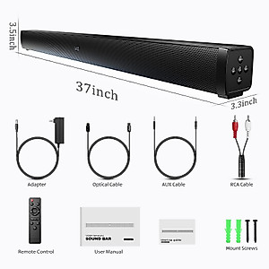 WITSHOCK Sound Bar Soundbar TV Speaker: Surround System Home Theater with Built-in Subwoofer Wireless Wired Bluetooth 5.0 Optical AUX HDMI-ARC RCA USB Connectivity for Television - Mountable