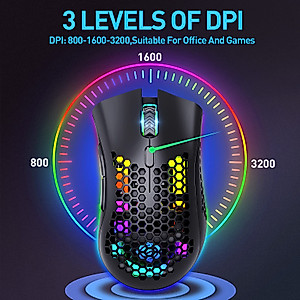 HETOETF Wireless Gaming Mouse,Double Mode 2.4G/Bluetooth Mouse Gaming,Honeycomb Shell,Adjustable DPI,RGB Backlit,Rechargeable Computer Mouse for Laptop,PC,Mac